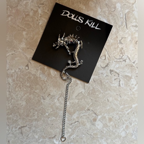 Dolls Kill | Jewelry | Dolls Kill Silver Dragon Ear Cuff With Chain New ...